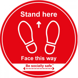 Stand here Face this way - Red SAV LAM (200mm dia.)