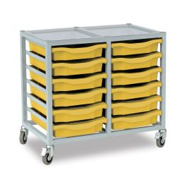 12 Tray Double Column Metal Trolley - Grey Frame