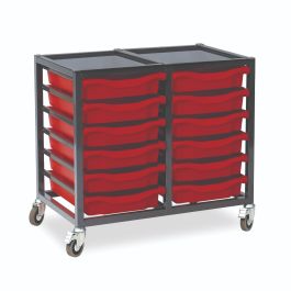 12 Tray Double Column Metal Trolley - Charcoal Frame