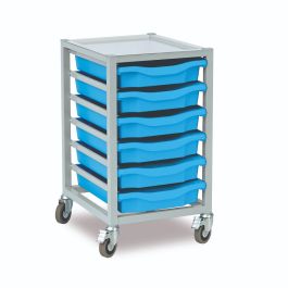 6 Tray Single Column Metal Trolley - Grey Frame