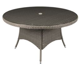 Dellonda Round Chester Rattan Outdoor Dining Table with Glass Top - 6 ...